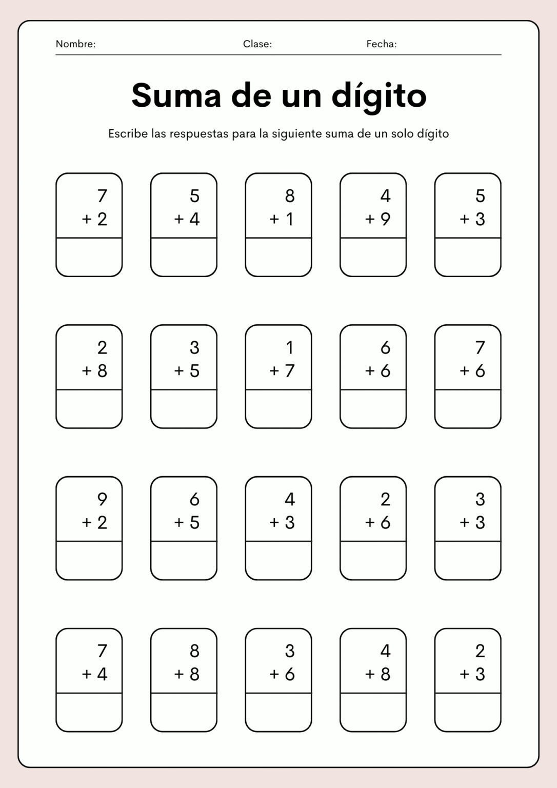 Actividad de suma para primer grado
