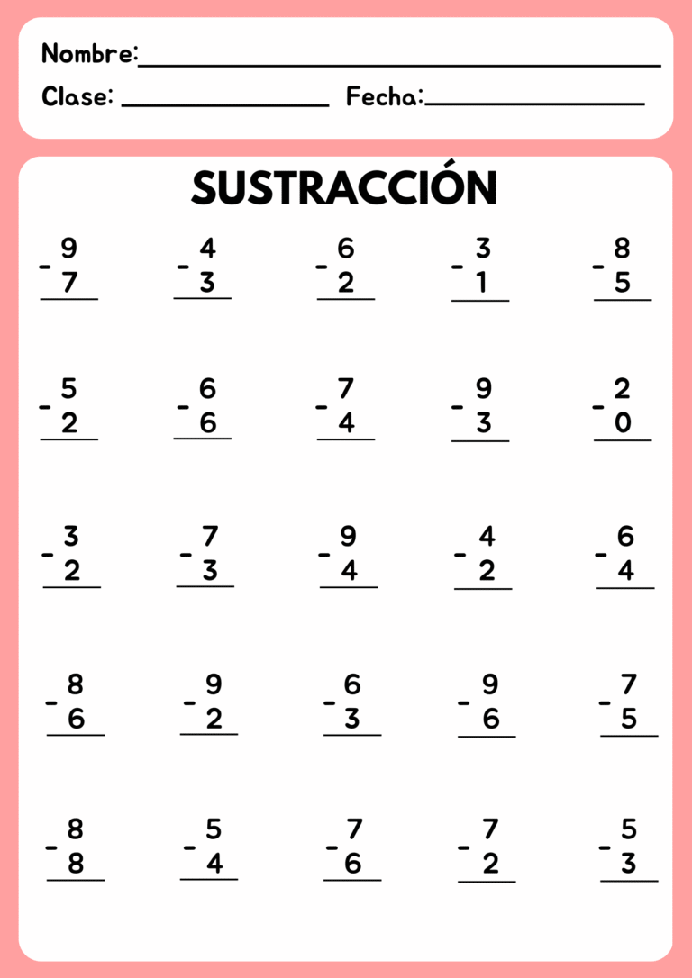 Hojas de Trabajo de Restas para Primer Grado