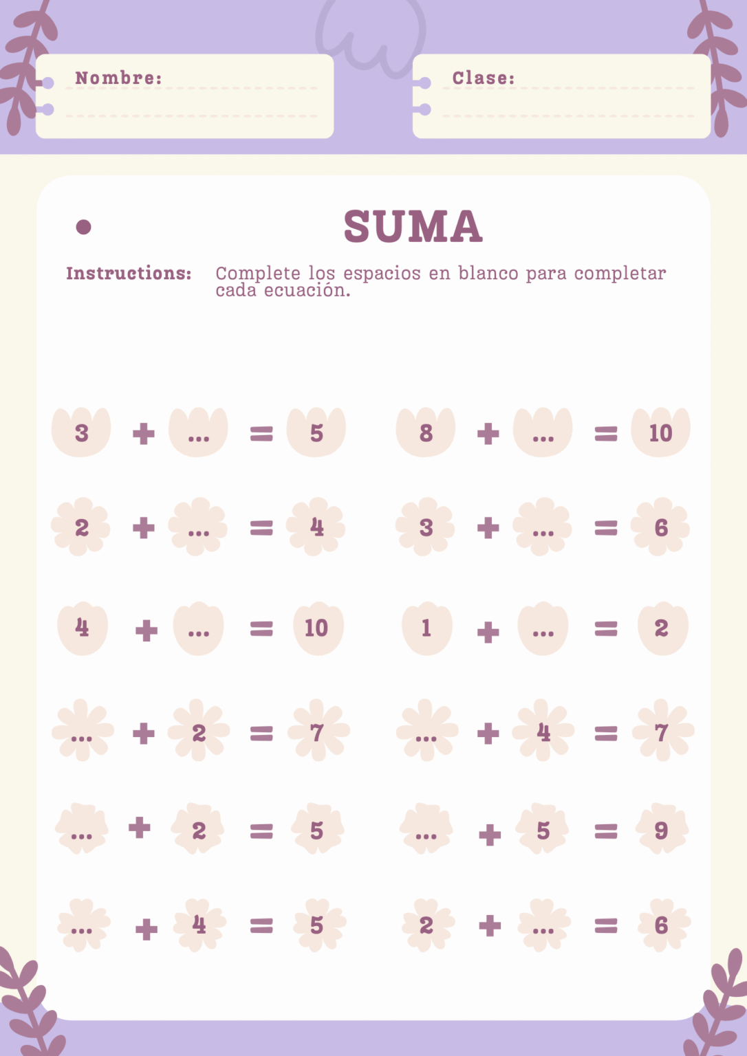 Sumas para completar primer grado